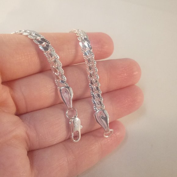 Accessories | Mens Bracelet Flat Curb Snake Chain 925s Silver Stainless ...